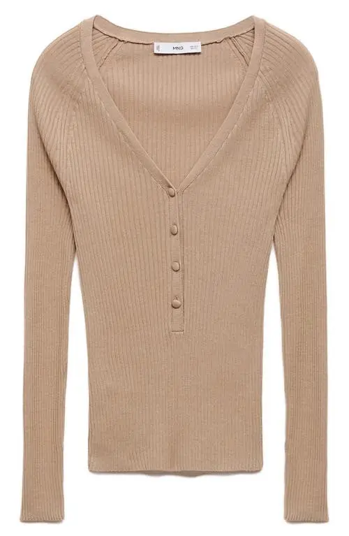 Mango V-neck Ribbed Henley Sweater - Light/pastel Grey