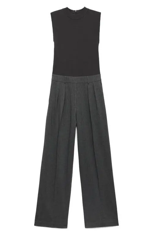 Mango Pinstripe Sleeveless Wide Leg Jumpsuit - Medium Heather Grey