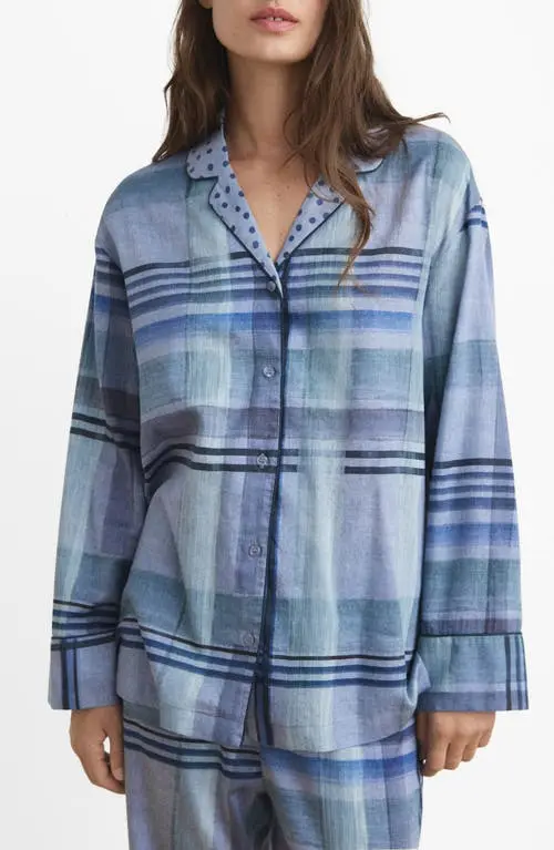 Mango Mixed Print Cotton Pajama Top - Ink Blue