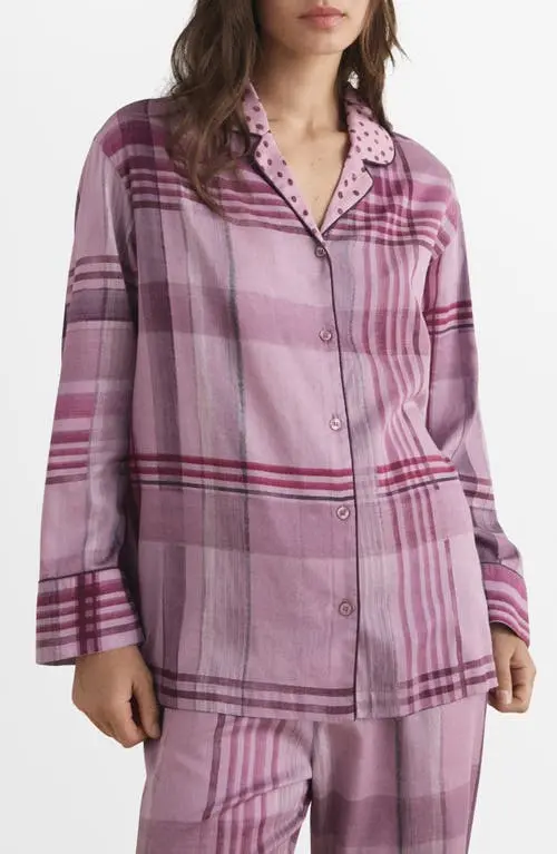 Mango Mixed Print Cotton Pajama Top - Plum