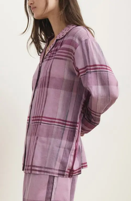 Mango Mixed Print Cotton Pajama Top - Plum