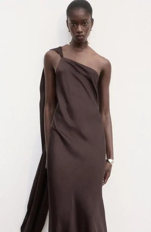 Mango Asymmetric Satin Dress - Brown