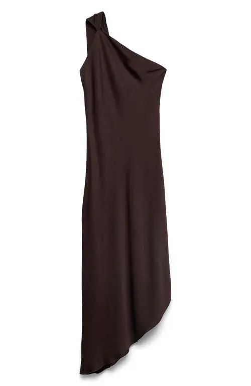 Mango Asymmetric Satin Dress - Brown