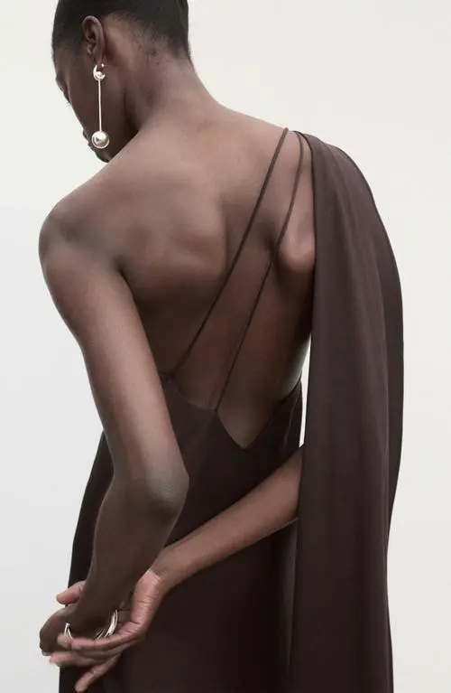Mango Asymmetric Satin Dress - Brown