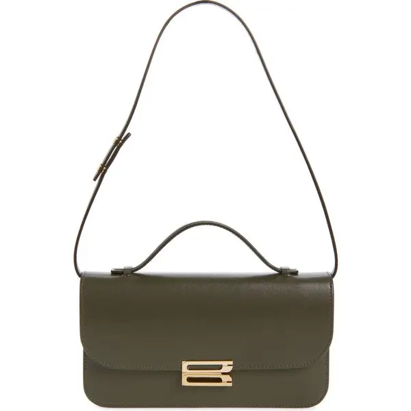 Victoria Beckham Midi Dorian Leather Top Handle Pouchette Bag - Dark Olive