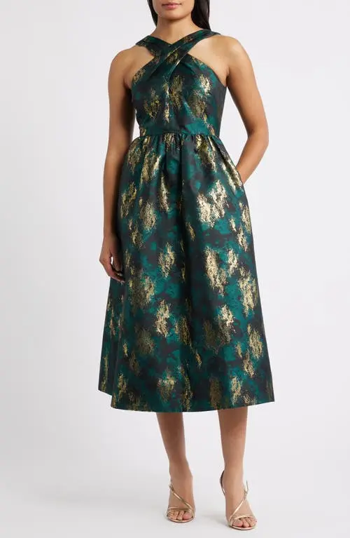 Anne Klein Metallic Brocade Fit-and-flare Dress