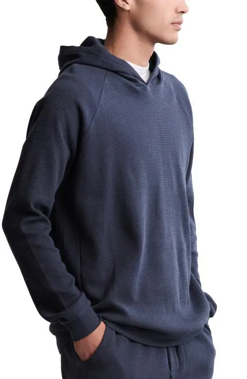 Barefoot Dreams Thermal Cotton Hooded Sweatshirt - Indigo