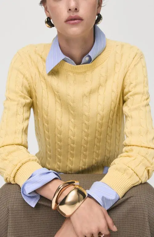 Mango Cable Knit Cotton Sweater - Pastel Yellow