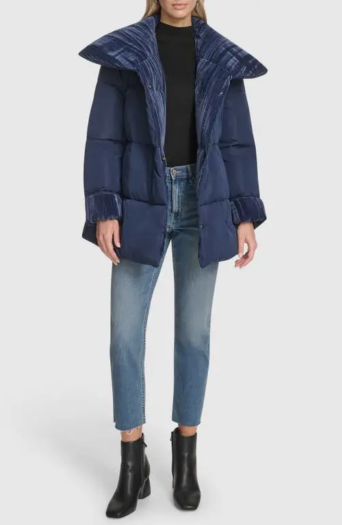 Andrew Marc Emerson Velvet Lined Puffer Coat - Lapis