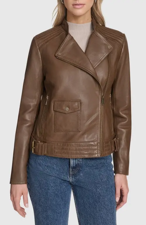 Andrew Marc Frankie Leather Moto Jacket - Oak