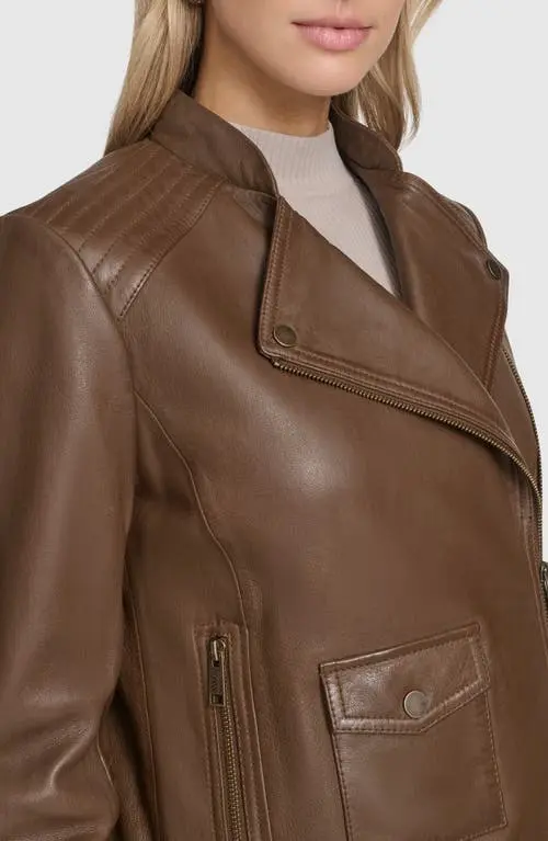 Andrew Marc Frankie Leather Moto Jacket - Oak