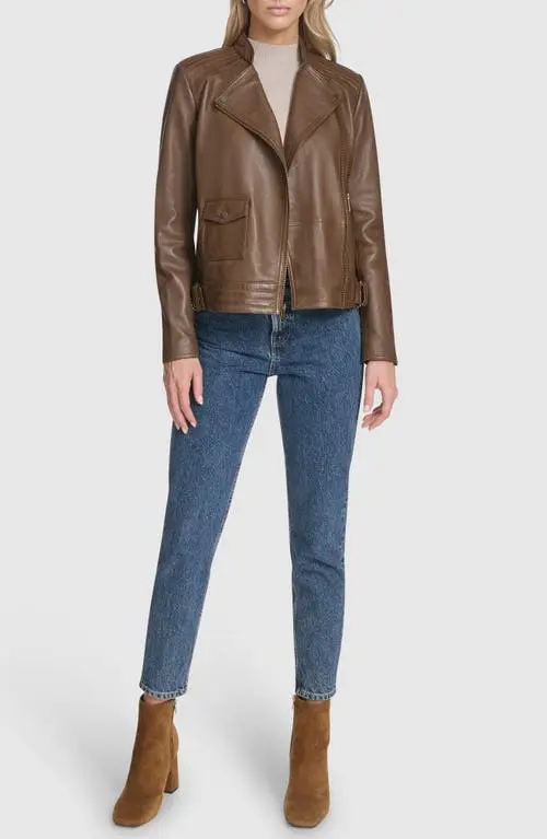 Andrew Marc Frankie Leather Moto Jacket - Oak