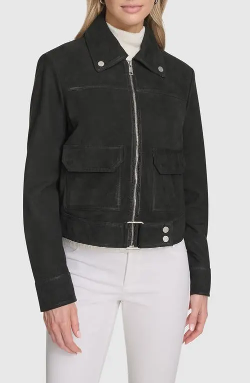 Andrew Marc Luneta Suede Trucker Jacket - Black