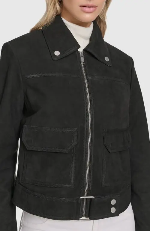 Andrew Marc Luneta Suede Trucker Jacket - Black