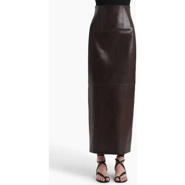 Khaite Loxley Lambskin Leather Pencil Skirt - Mud
