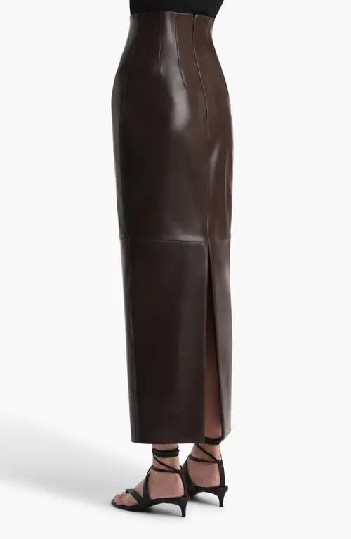 Khaite Loxley Lambskin Leather Pencil Skirt - Mud