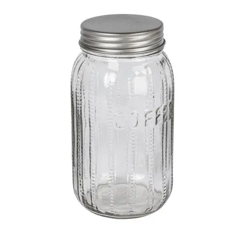 STORIED HOME Tall Embossed Glass Jar With Metal Lid "coffee - Clear