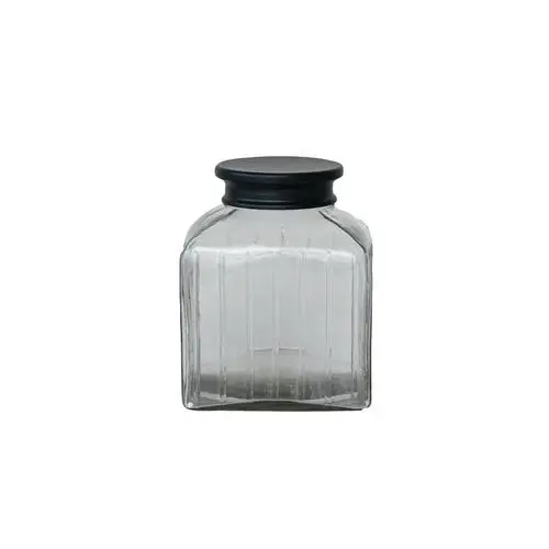 STORIED HOME Square Glass Jar With Lid