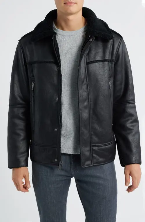 UGG Thayden Luxefluff Faux Leather Jacket With Faux Shearling Collar