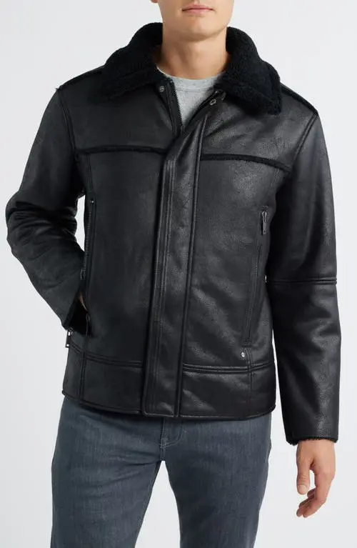 UGG Thayden Luxefluff Faux Leather Jacket With Faux Shearling Collar