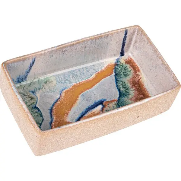 STORIED HOME Square Abstract Artistry Stoneware Bowl - Blue