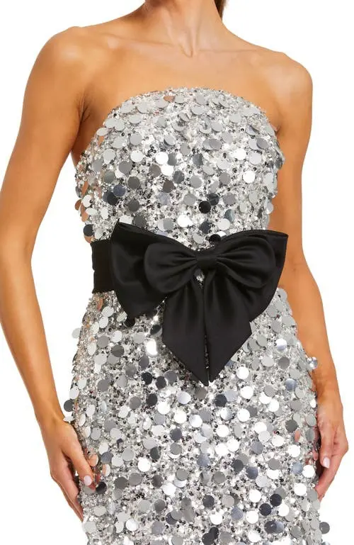 Mac Duggal Strapless Paillette Column Midi Dress With Bow