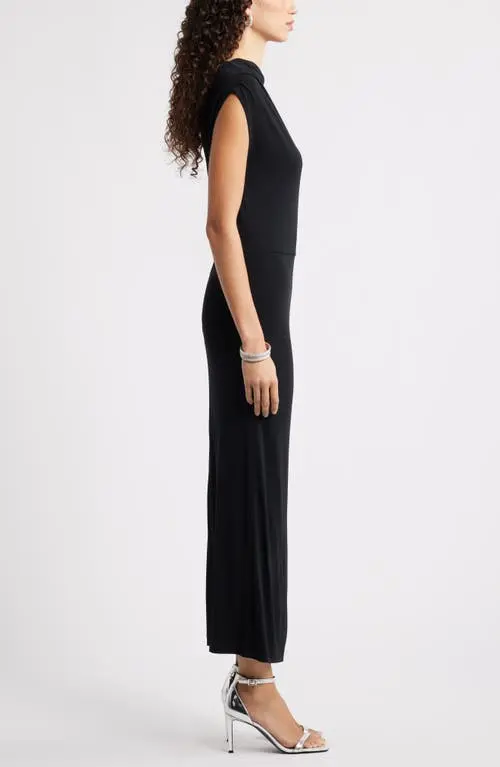 Nordstrom Draped Matte Jersey Maxi Dress - Black