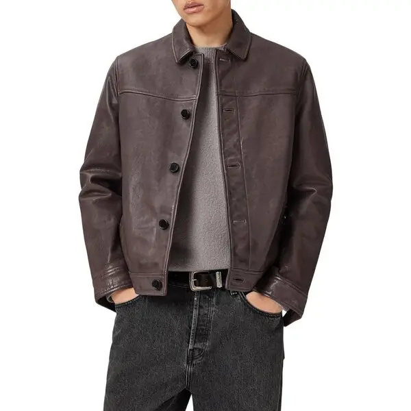 ALLSAINTS Nates Leather Jacket - Trail Brown