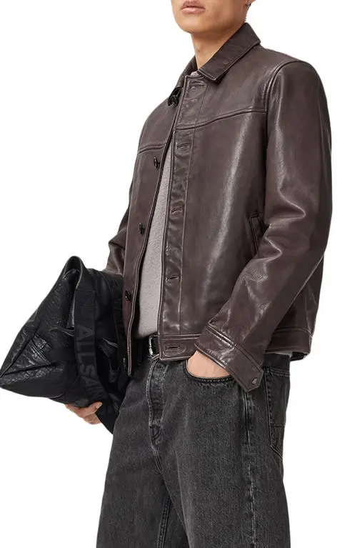 ALLSAINTS Nates Leather Jacket - Trail Brown