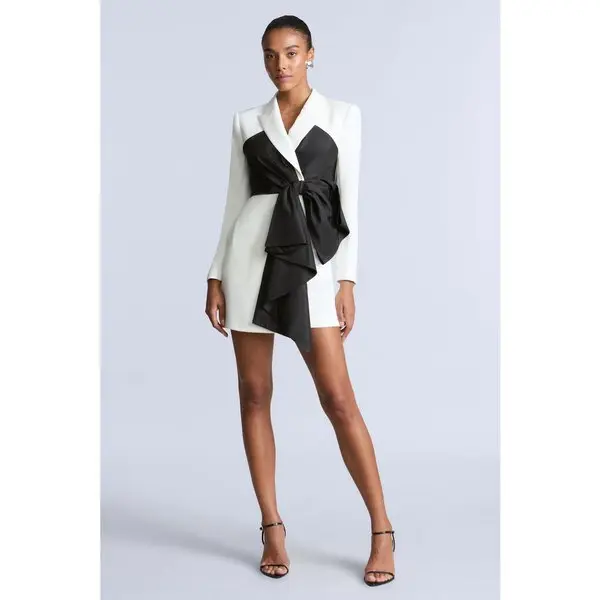 Bcbgmaxazria Bow Blazer Mini Dress - Black & White Combo