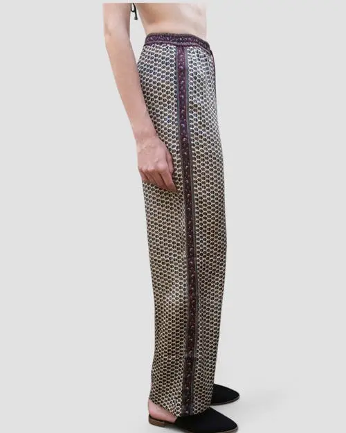 MONZLAPUR Embossed Botanical Crepe Pant - Forest Plum