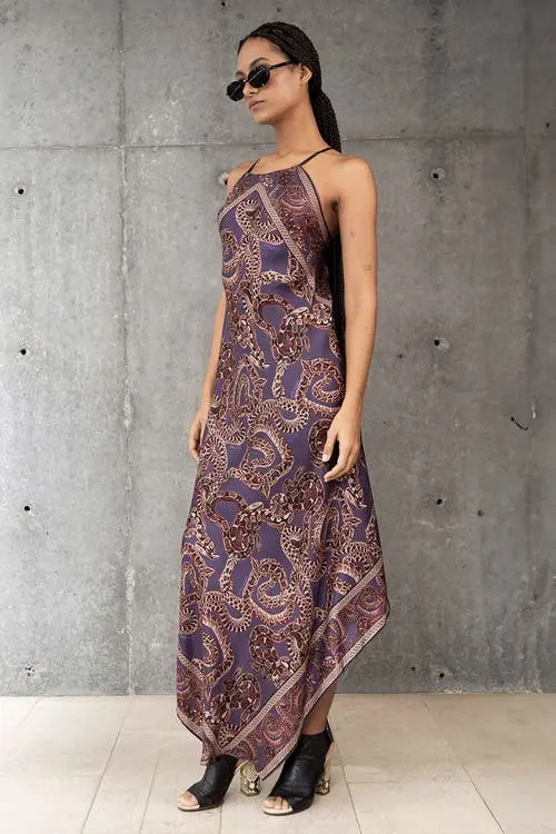 MONZLAPUR Silk Snake Print Maxi Dress