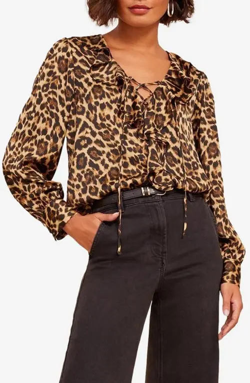 FRIENDS LIKE THESE Leopard Print Ruffle Lace-up Top