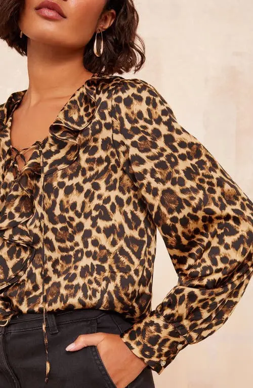 FRIENDS LIKE THESE Leopard Print Ruffle Lace-up Top