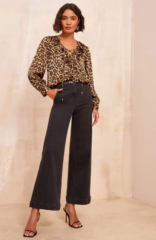 FRIENDS LIKE THESE Leopard Print Ruffle Lace-up Top