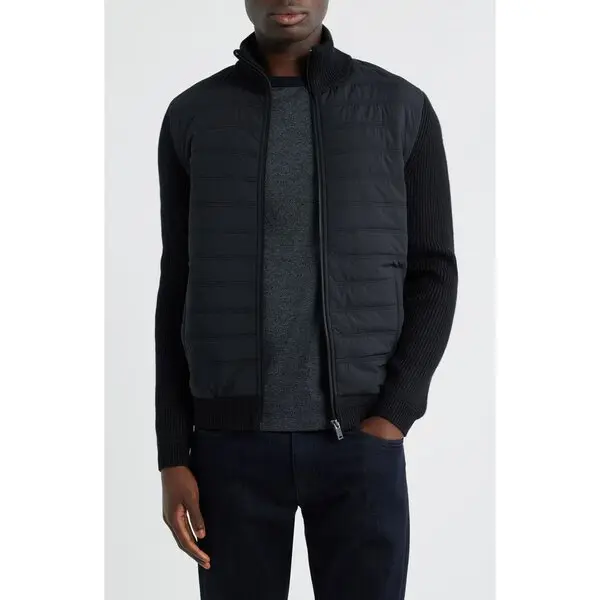 REISS Townsend Hybrid Quilted Zip Jacket - Black