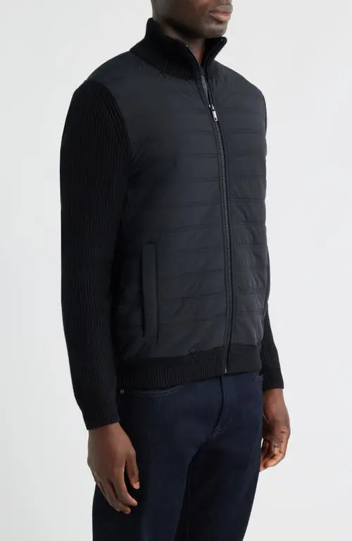 REISS Townsend Hybrid Quilted Zip Jacket - Black