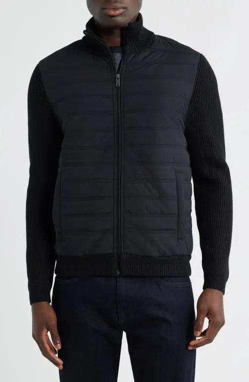 REISS Townsend Hybrid Quilted Zip Jacket - Black
