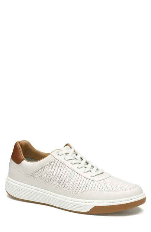 Johnston & Murphy Dawson Perforated Leather Sneakers - White Full Grain