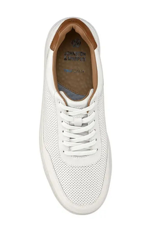 Johnston & Murphy Dawson Perforated Leather Sneakers - White Full Grain