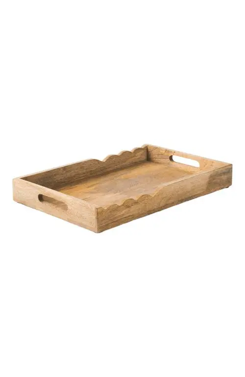 MELA ARTISANS Scalloped Elegance Handcrafted Wooden Serving Tray - Brown