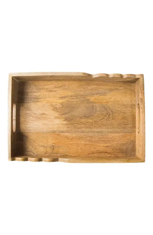 MELA ARTISANS Scalloped Elegance Handcrafted Wooden Serving Tray