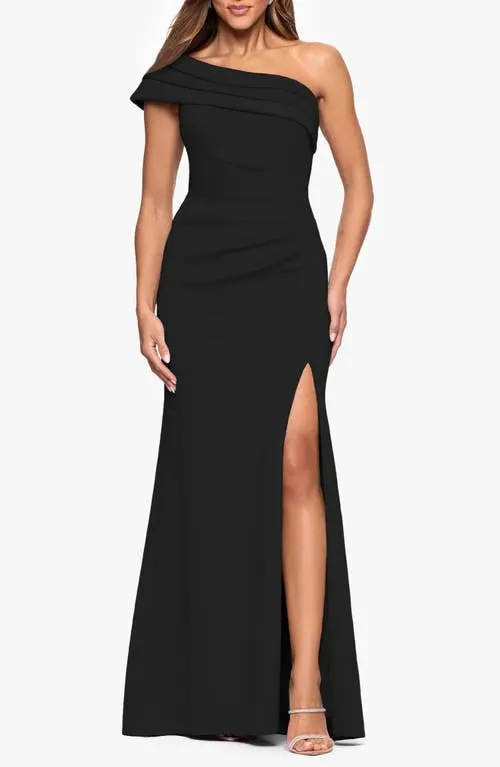 XSCAPE EVENINGS One-shoulder Knit Gown - Black