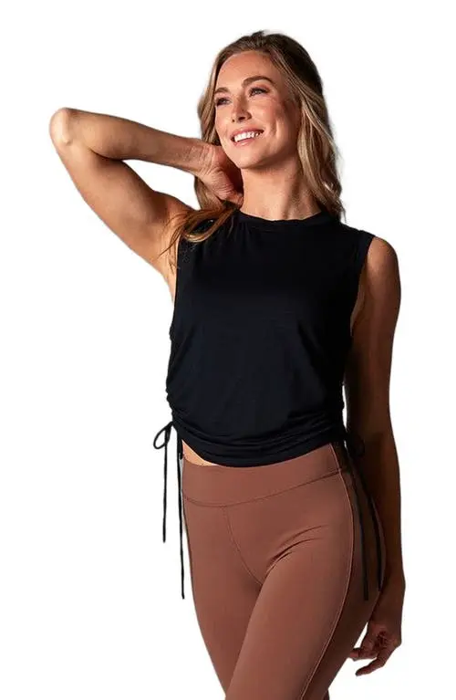 TAVI Crop Side Tie Tank - Ebony