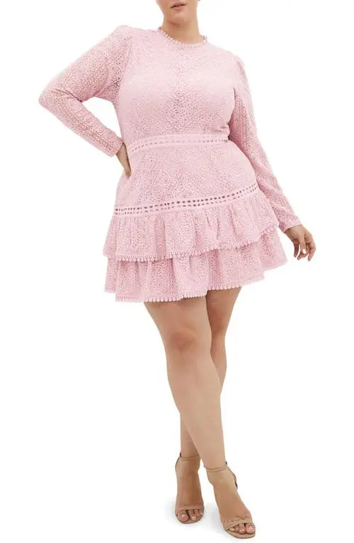 City Chic Gabriella Long Sleeve Lace Minidress