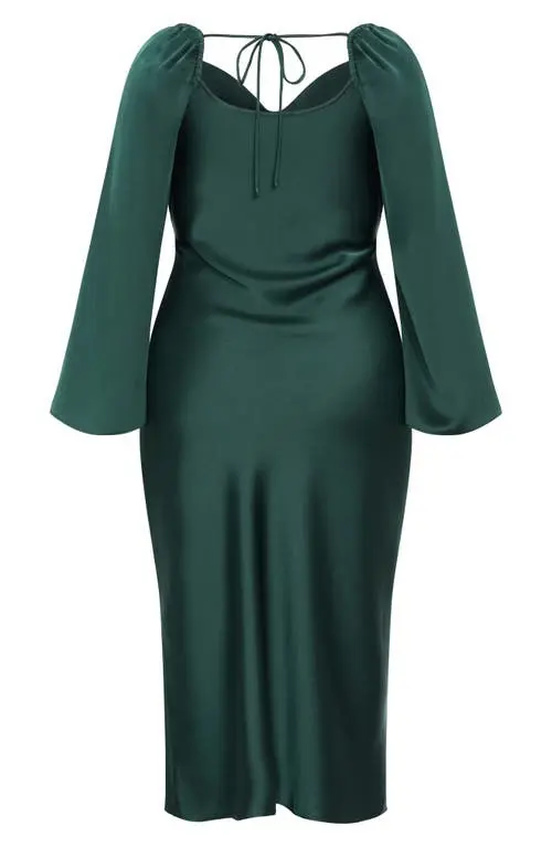 City Chic Adelina Long Sleeve Satin Midi Dress - Forest