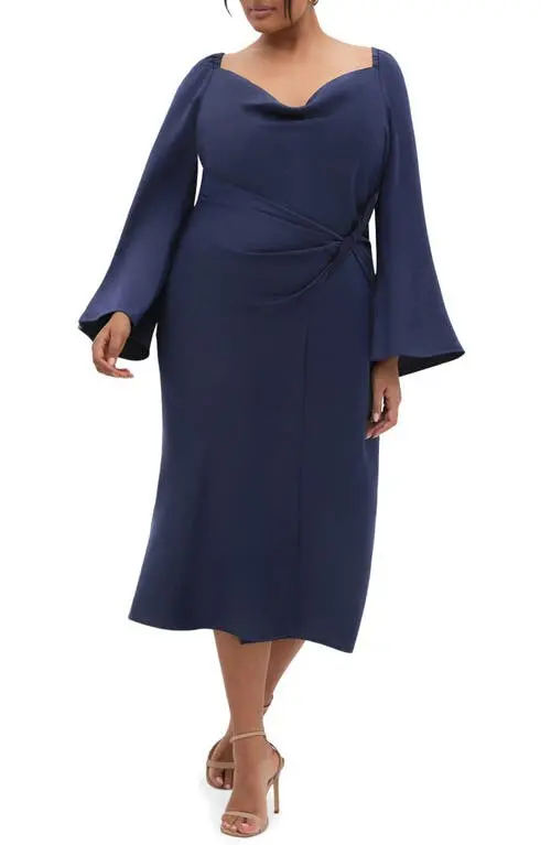 City Chic Adelina Long Sleeve Satin Midi Dress
