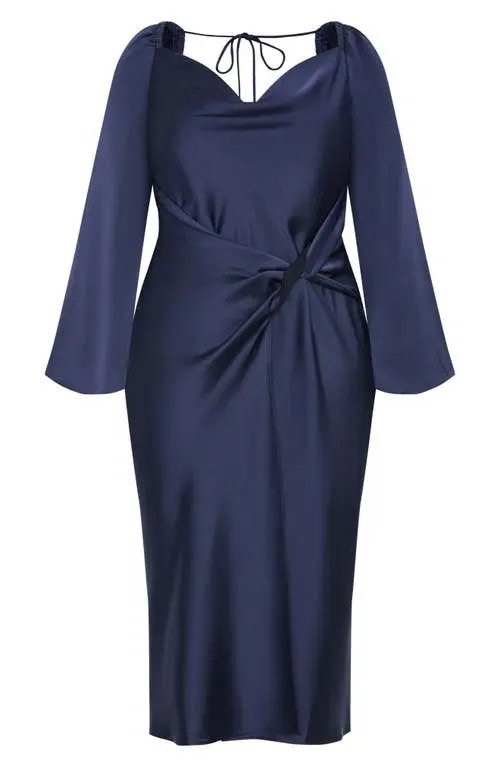 City Chic Adelina Long Sleeve Satin Midi Dress
