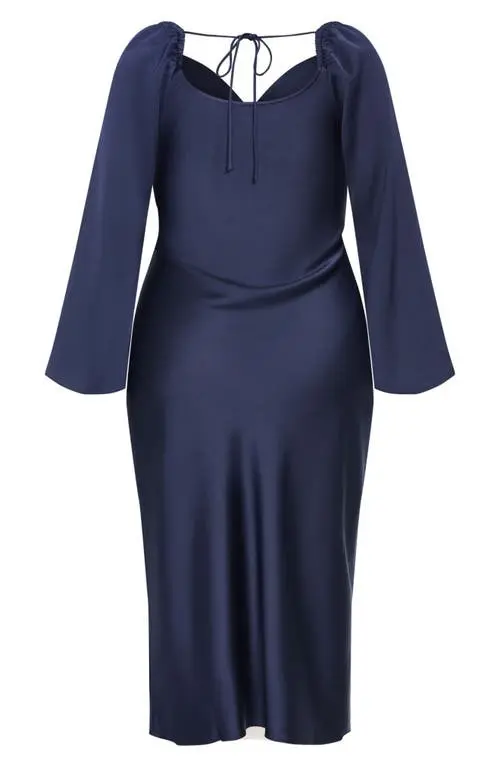 City Chic Adelina Long Sleeve Satin Midi Dress