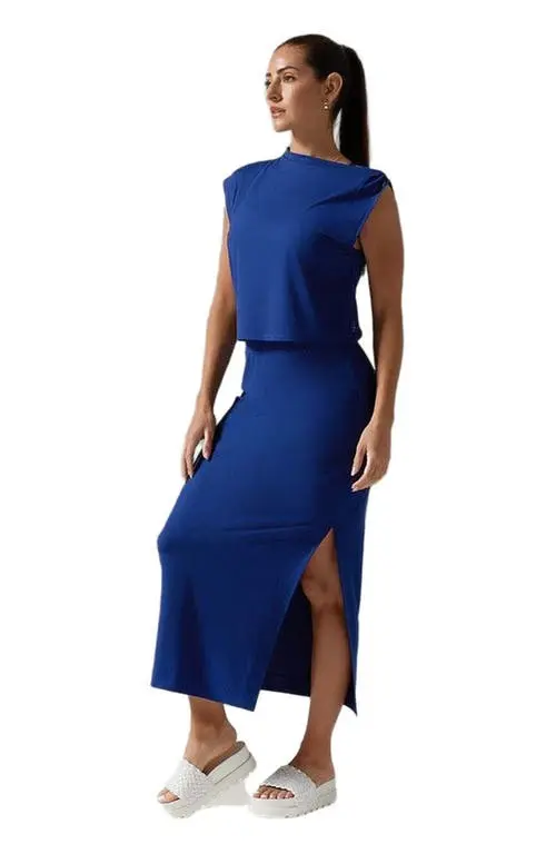 TAVI Brushed Tec Knit Midi Skirt - Deep Navy